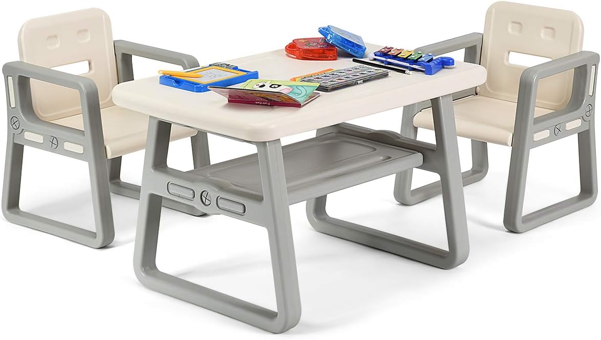 Amazon.com: BABY JOY Kids Wood Table and 2 Chair Set, 3 in 1 Children ...