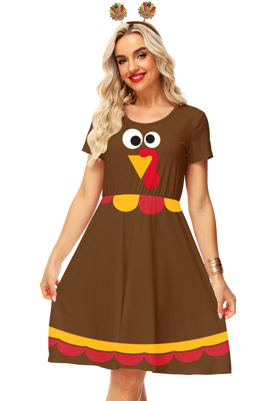 Snapklik.com : Womens Thanksgiving Day Dress Turkey Brown Print Dresses ...