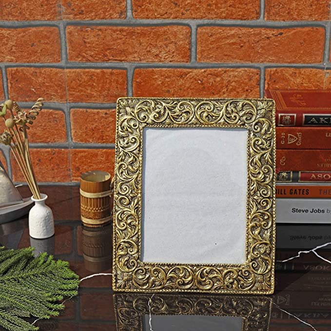RAAVEE Metal Designer Photo Frame Antique Vertical (Gold, 6 Inch ...