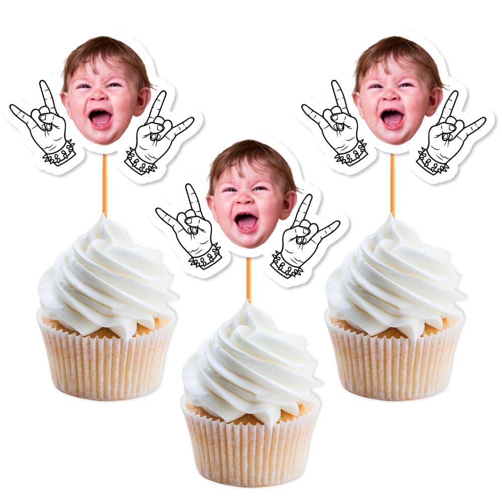Amazon.com: Custom Rock and Roll Birthday Face Cupcake Toppers, Rock n ...