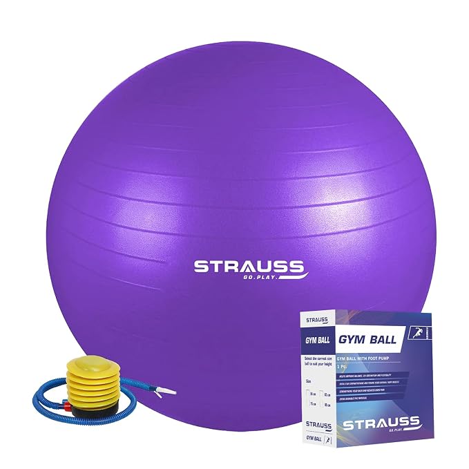STRAUSS Anti-Burst Rubber Gym Ball with Free Foot Pump | Round Shape ...