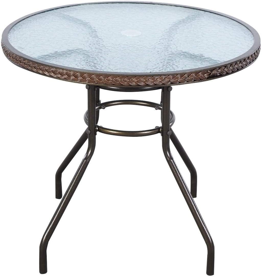 Amazon.com: S AFSTAR Outdoor Patio Table, Tempered Glass Metal Table ...