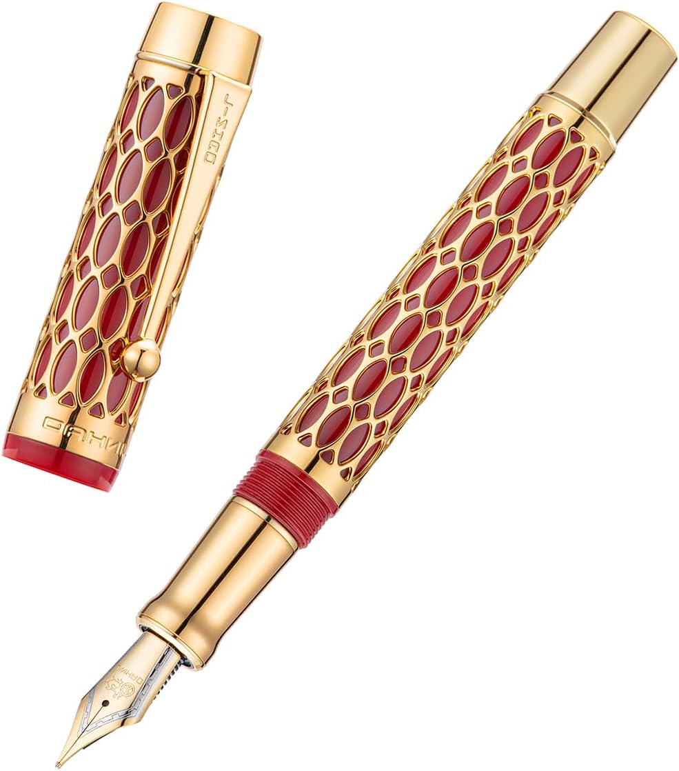 Amazon.com : Jinhao 100 Fountain Pen Oval Skeleton Resin Extra Fine Nib ...