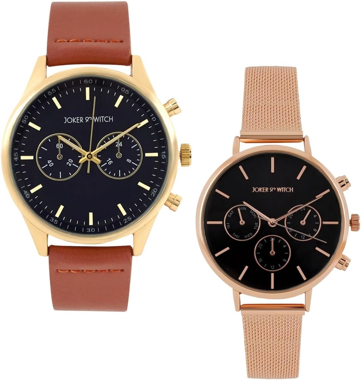 Joker & Witch Leather Daphne & Simon Couple Analogue Watches, Black ...