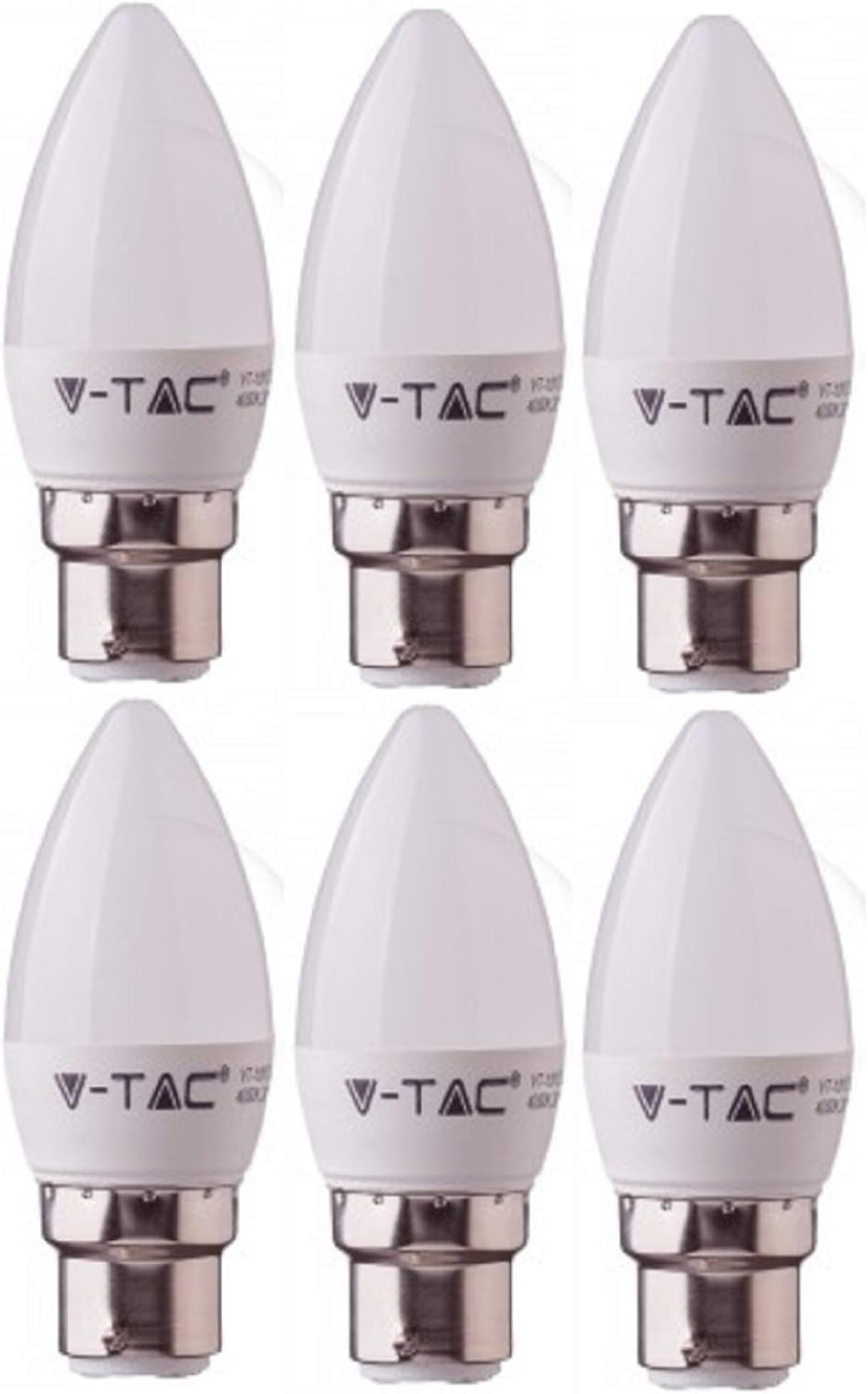 V-Tac LED 3w B22 Candle Bulbs - Pack of 6 Bulbs - B22 / BC/Standard ...