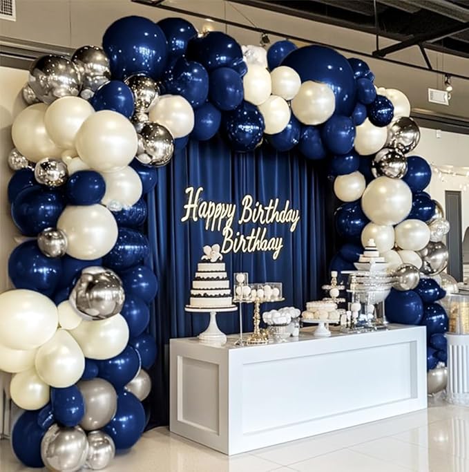 Amazon.com: Navy Blue White Balloon Garland Double Stuffed Dark Blue White Sand Pearl Balloon ...