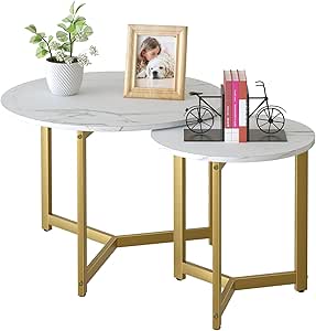 Amazon.com: Wolawu Coffee Table White Round Nesting Table for Living ...