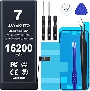 Amazon.com: JSYVKUTO 15200mAh Battery for iPhone 7/7G, New 0 Cycle Upgraded Higher Capacity ...