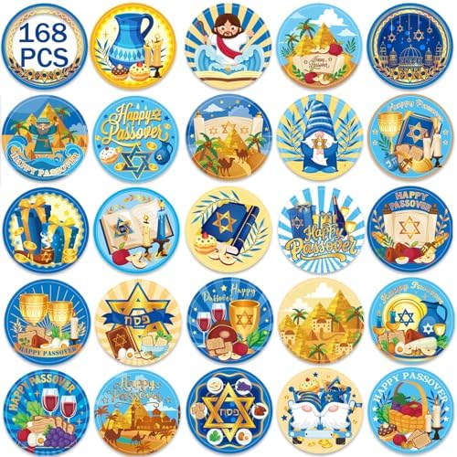 Amazon.com: Qpout 168 Counts Happy Passover Stickers Bulk in 24 Designs ...
