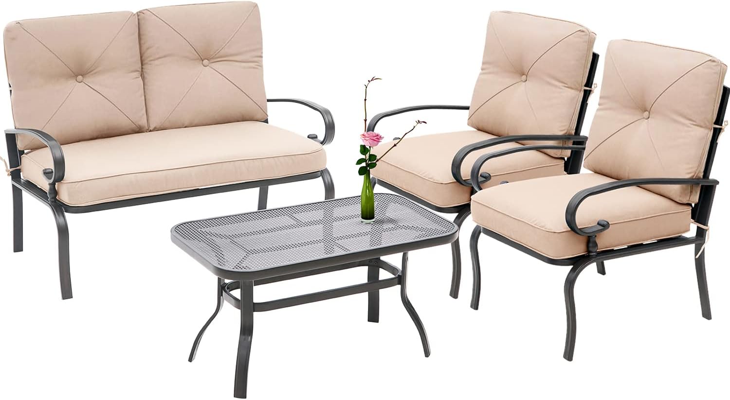Amazon.com: Incbruce 4Pcs Outdoor Metal Furniture Sets Wrought Iron ...