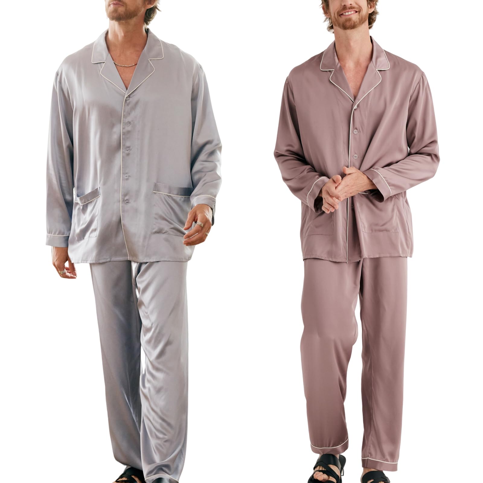 Cold Posh Silk Pajamas For Men Long Sleeve Gray Mulberry | Desertcart INDIA