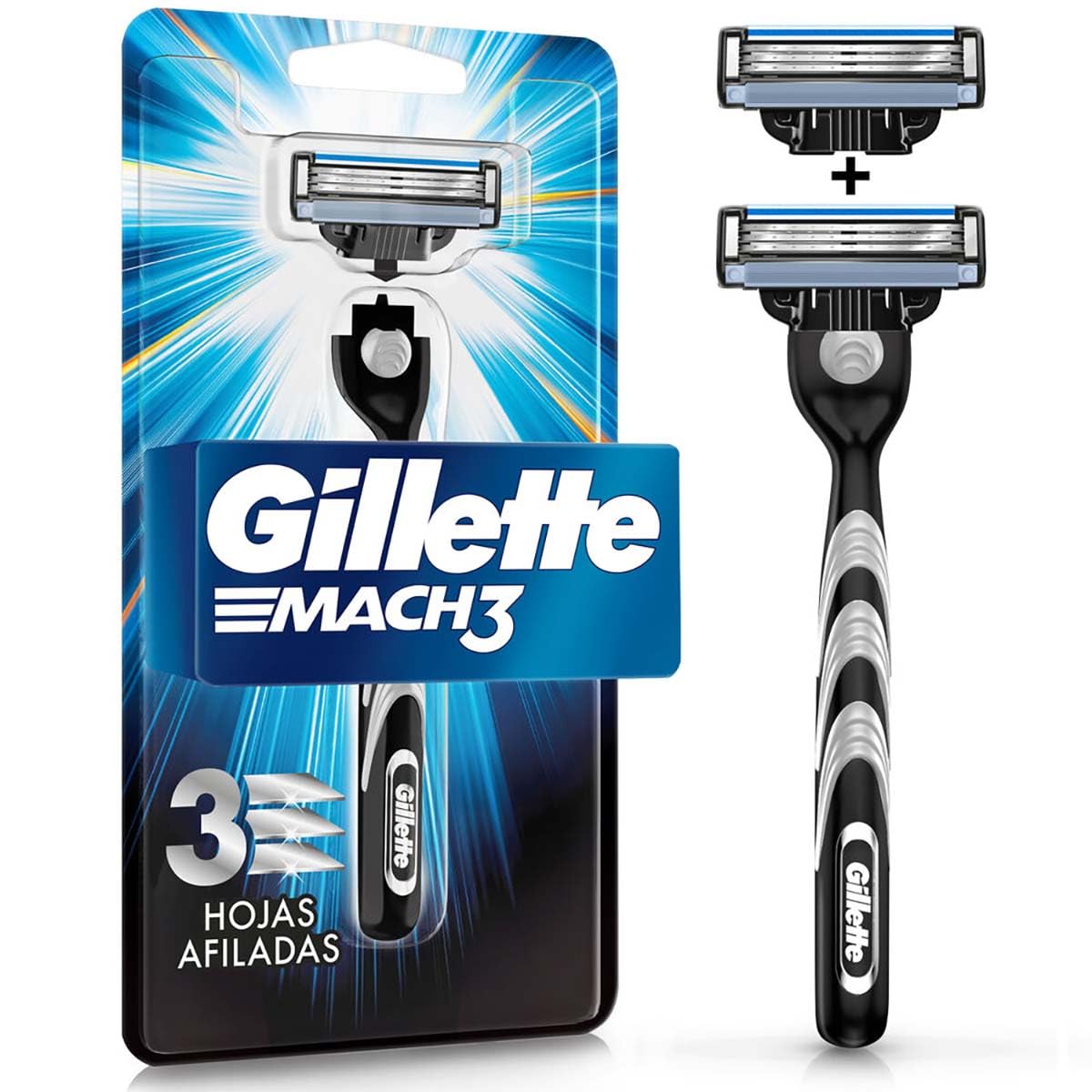 GILLETTE Mach3, Rastrillo para Afeitar Reutilizable, 1 Mango + 2 ...