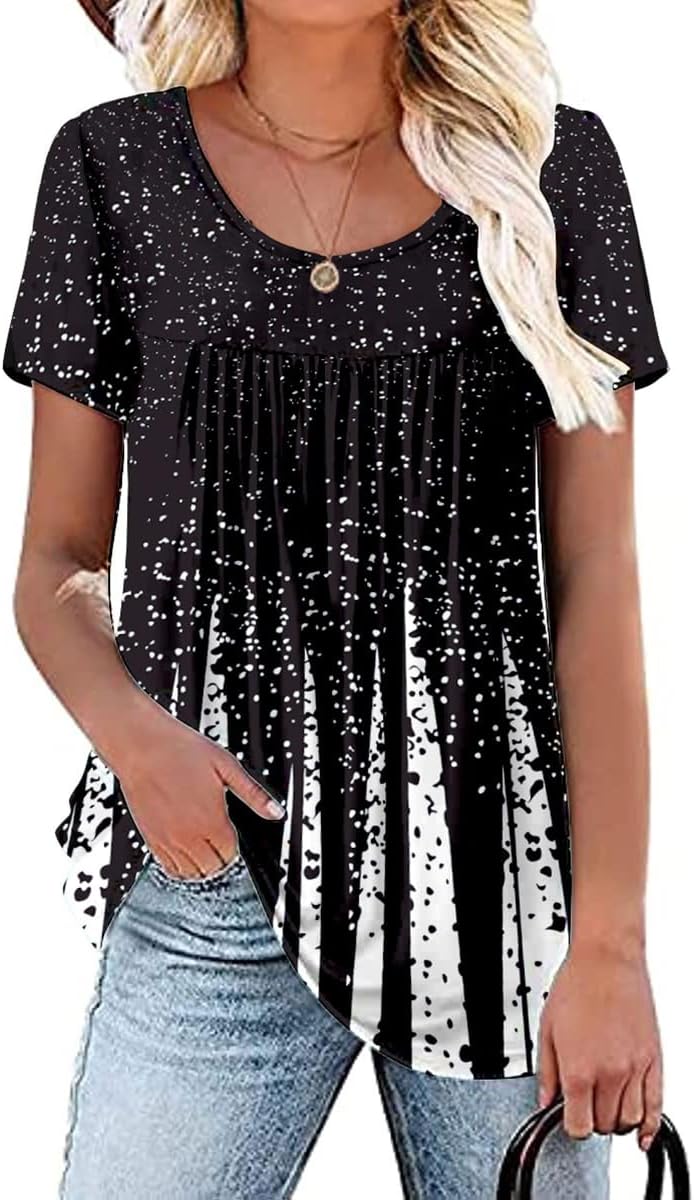 WRRH Womens Summer Short Sleeve Blouse Plus Size Tops Floral Loose ...