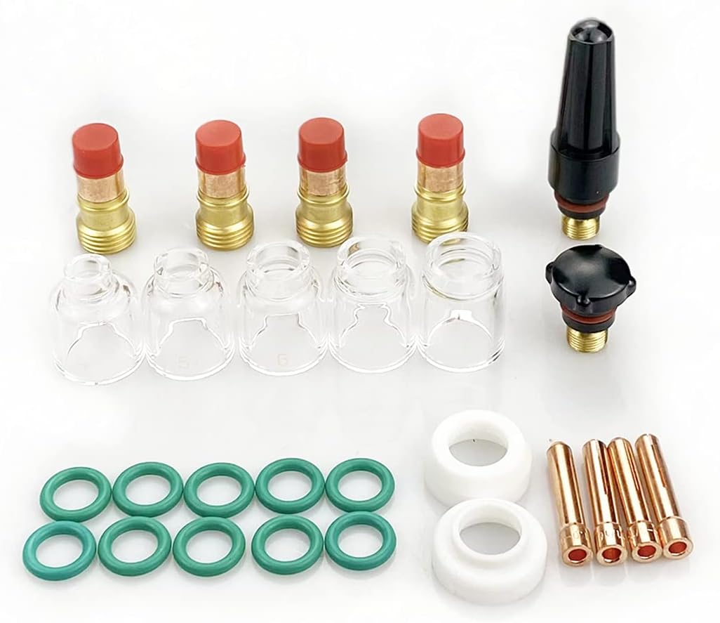 27pcs tig welding consumables gas lens kit glass cups 4-8# fit wp 17 18 ...