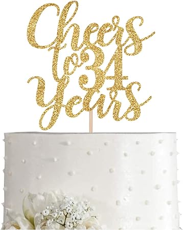 Amazon.com: Gold Glitter Cheers to 34 years cake topper, Gold Happy ...
