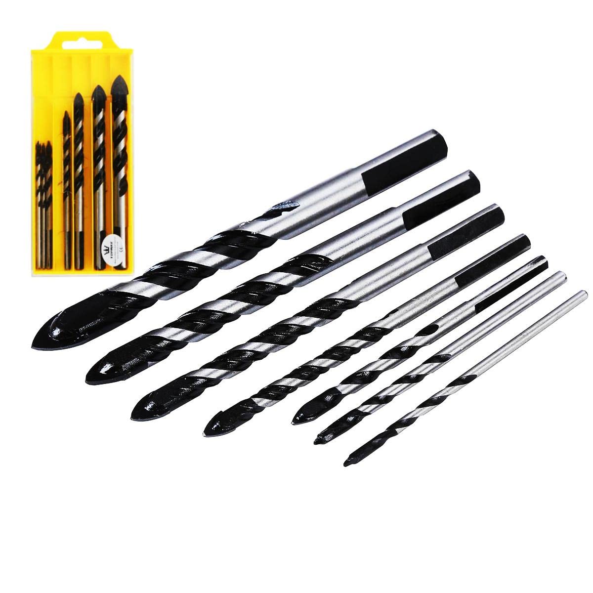 TOPWAY Tungsten Carbide Drill Bits Set of 7 3-12 mm Multi-Purpose Drill ...