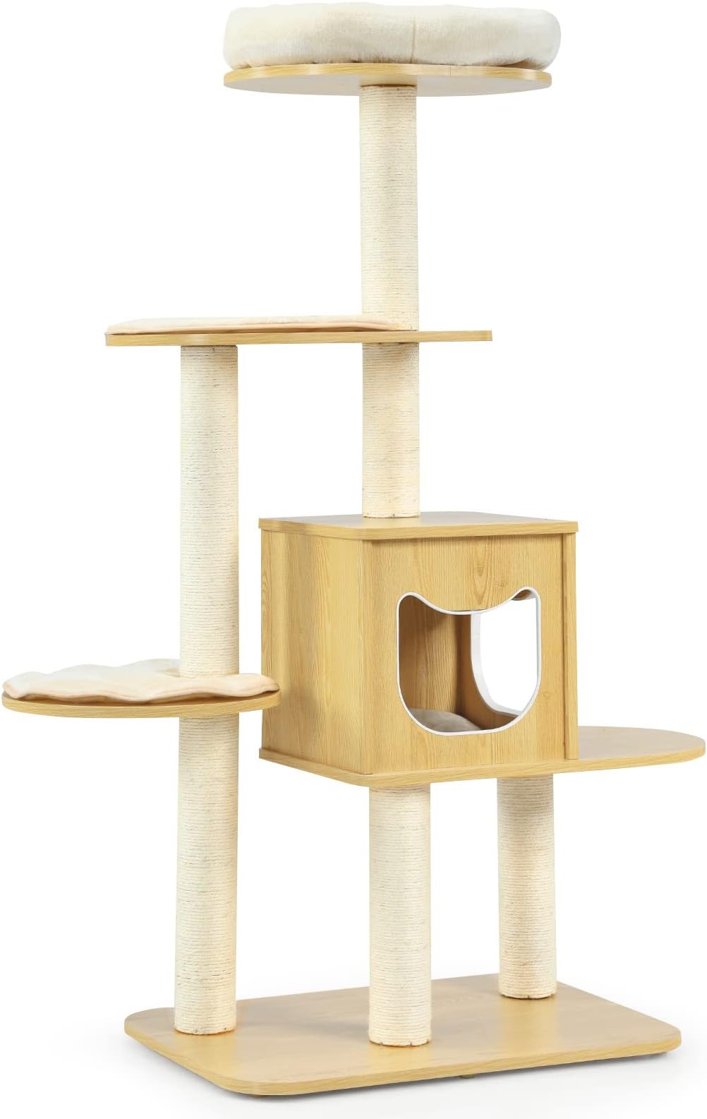 COSTWAY Modern Cat Tree, Wood Cat Climbing Tower with Sisal Scratching ...