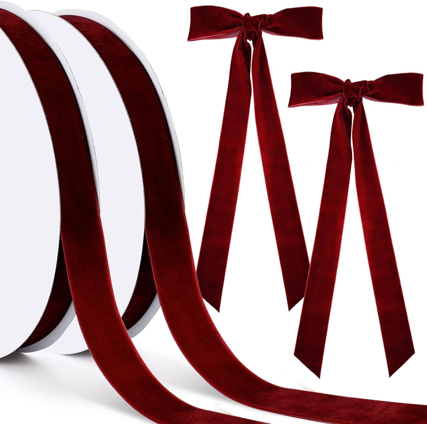 Amazon.com: 2 Pcs Red Velvet Ribbon 3/8 Inch 50 Yards Single Side ...