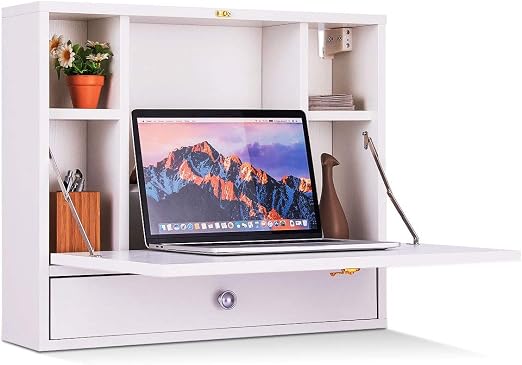 GOPLUS Wandklapptisch mit Regal, Arbeitstisch für PC Computer ...