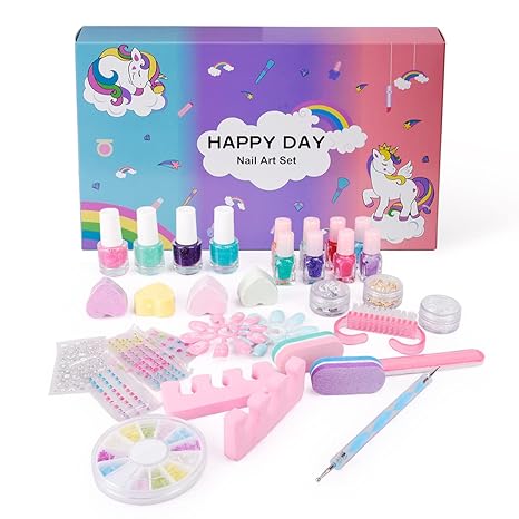 Amazon.com : Nail Art Kit with Non-Toxic Nail Polish for Girls, 34Pcs ...