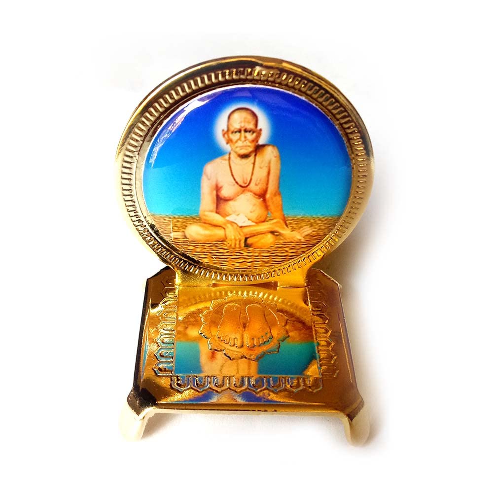 Round Swami Samarth Photo with Charan Paduka Table-Top (Shades of Blue ...
