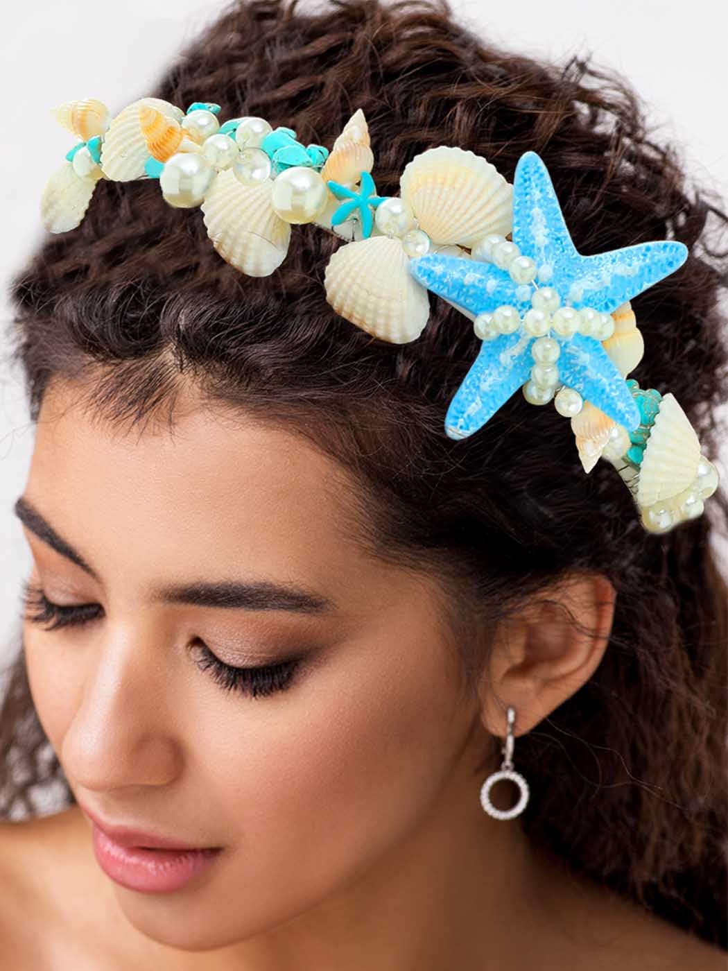 Amazon.com : Unicra Starfish Headband Pearl Bridal Seashell Headpiece ...
