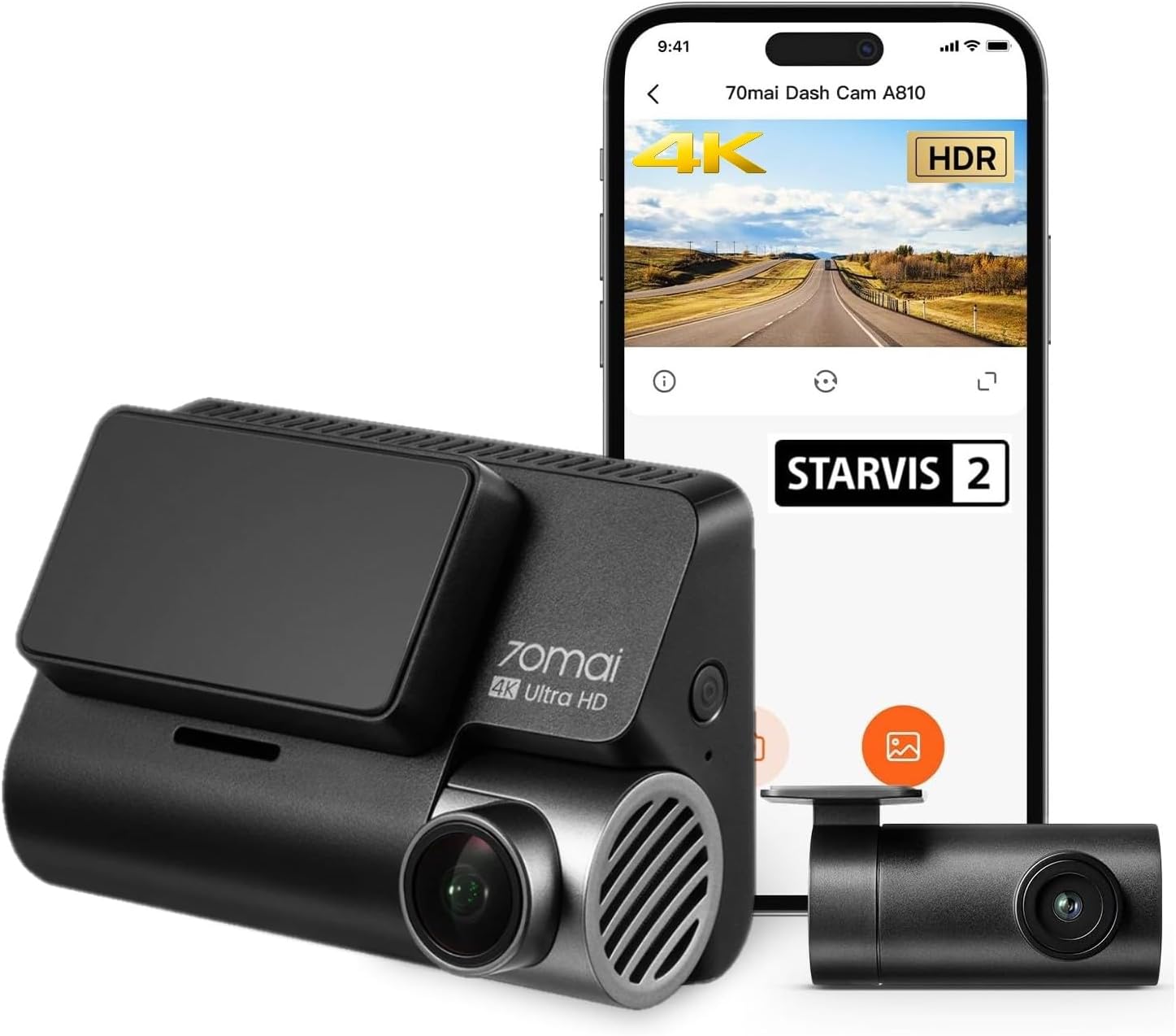 70mai A510 HDR 3K Dual Channel Dash Cam, STARVIS 2 IMX675 Sensor, ADAS, Built-in GPS Logger ...