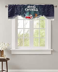 Amazon.com: Yun Nist Tie Up Curtain Valance for Kitchen,Christmas Santa ...