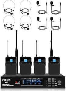 Amazon.com: MIZISNR 4 Channel Wireless Lapel Microphone, Set of 4 Headset & Lavalier Mics with ...
