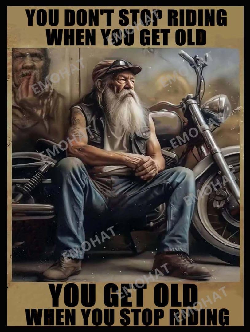 Amazon.com: EMOHAT Vintage Motorcycle Metal Signs You Don’t Stop Riding ...