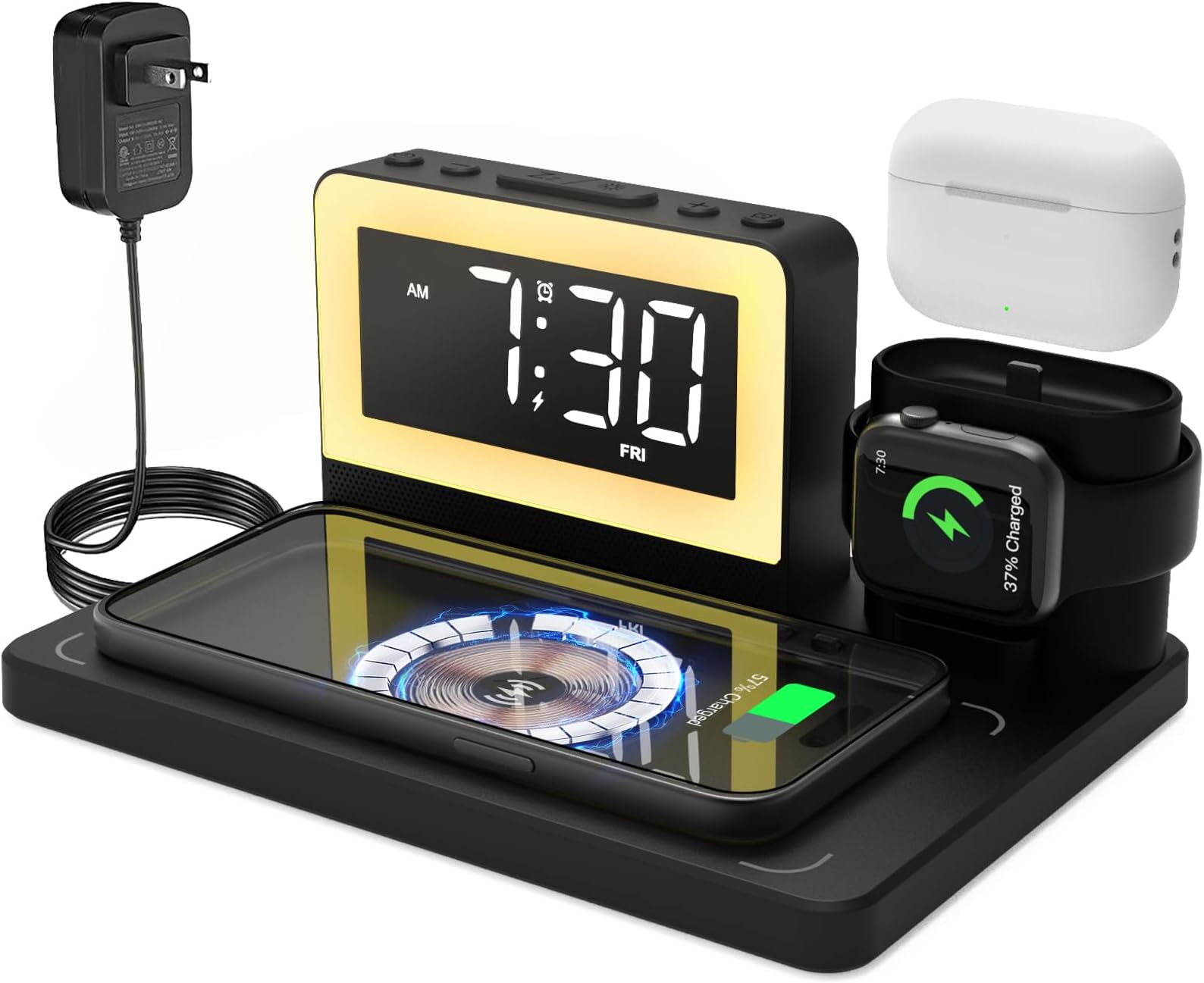 Amazon.com: Alarm Clock with Wireless Charging and 6 in 1 Bedside 7 ...