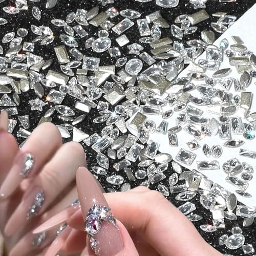 Amazon.com: 50pcs Shiny Zircon Rhinestone Nail Gems 3D Flatback ...