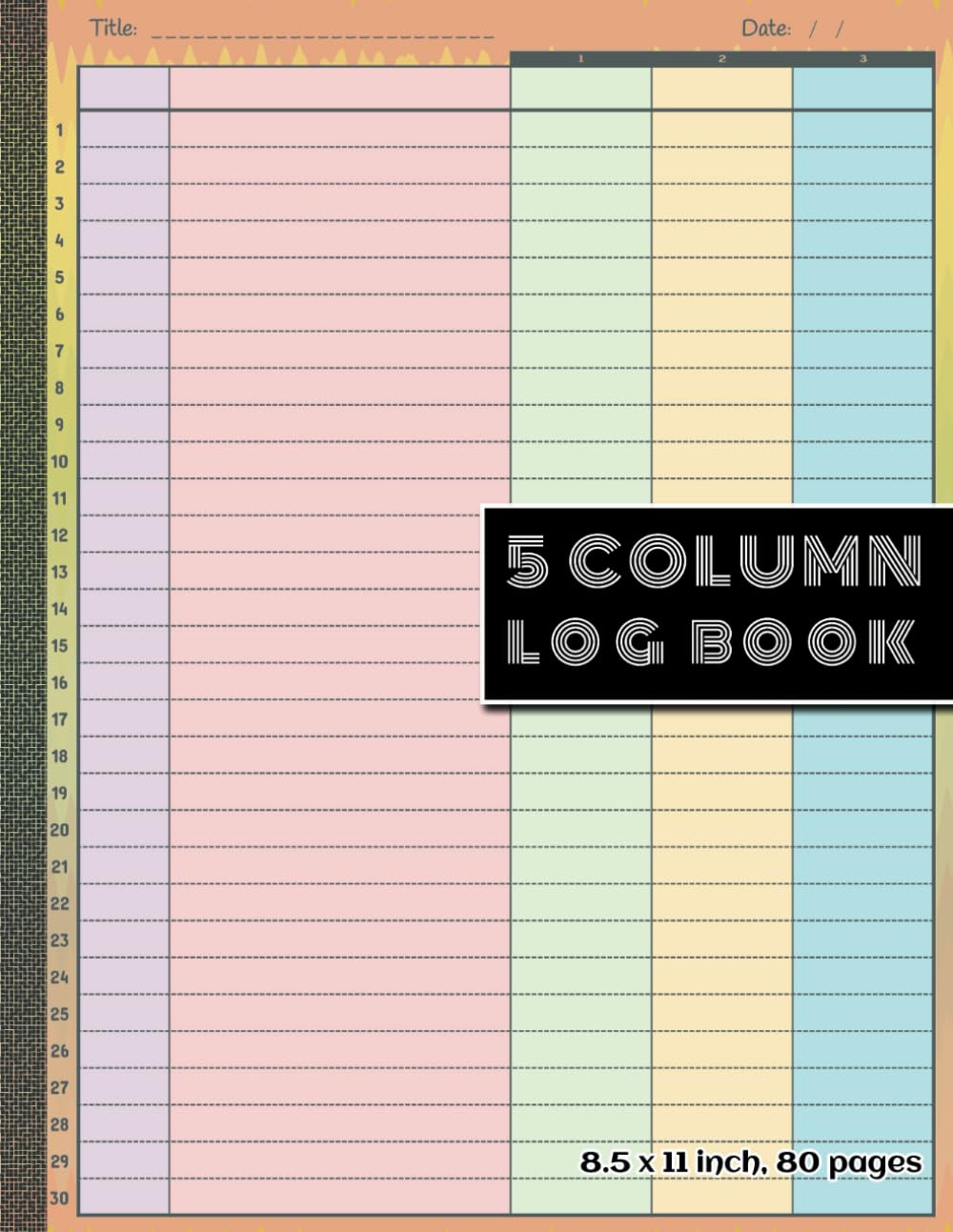 Amazon.com: 5 Column Log Book: Colorful Customizable 5 Column Logbook ...