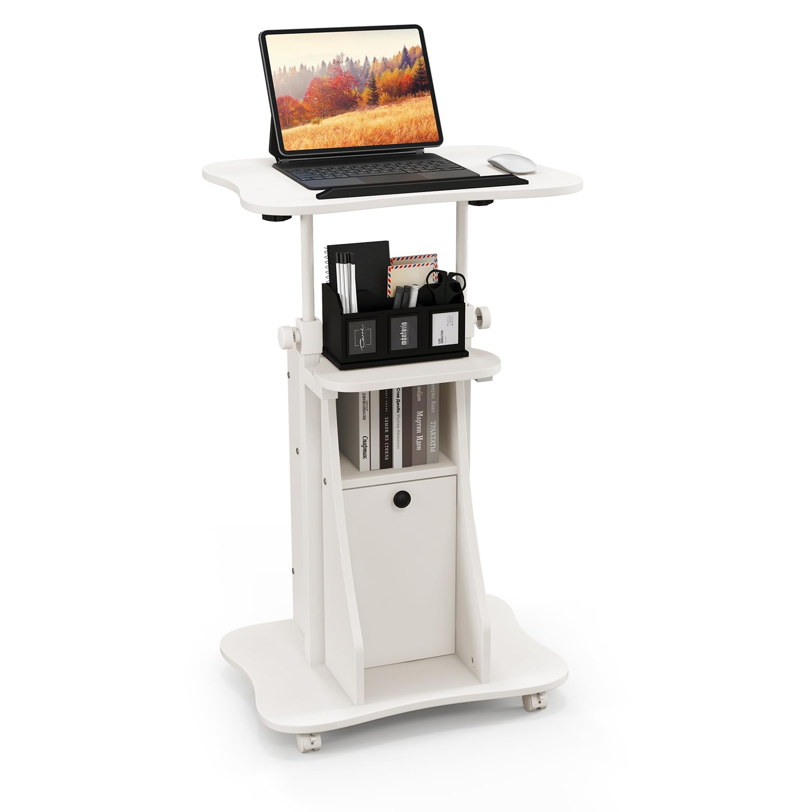 Giantex Mobile Podium Stand, Sit-to-Stand Laptop Cart with Tilting ...