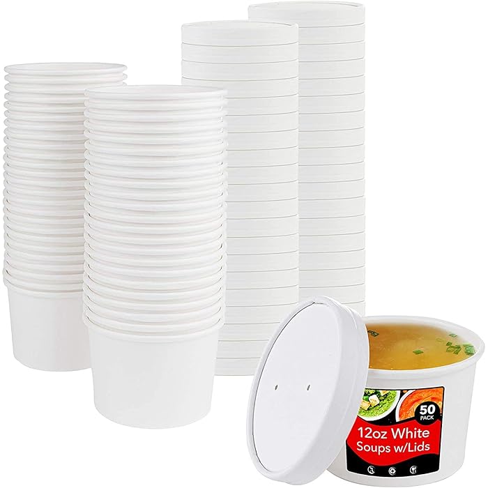 Buy 50 x White Soup Ice Cream Container [12oz with Lids, 50pcs] Brown ...
