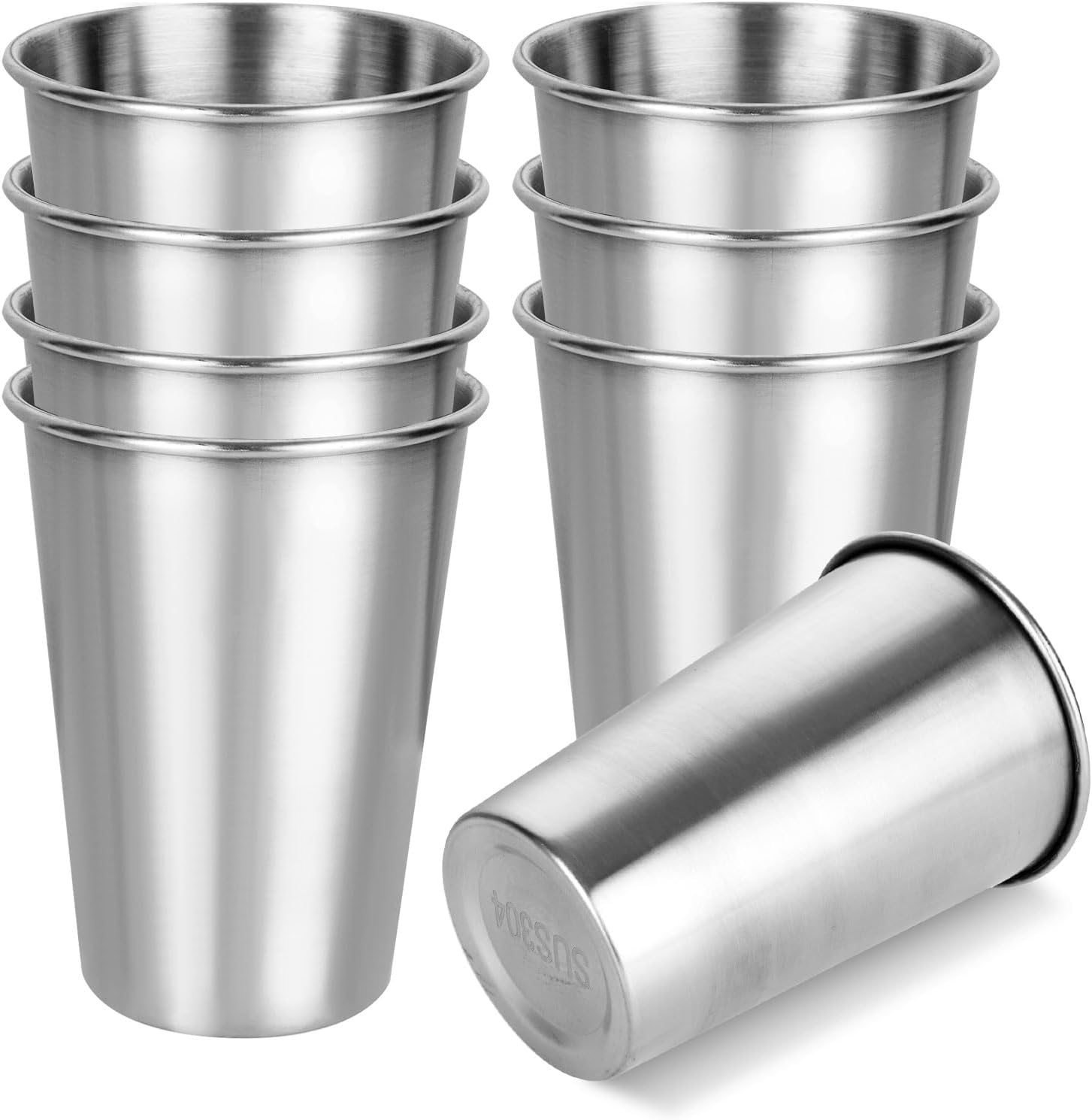 WOPPLXY 8PCS Stainless Steel Cup 500ml - 17oz 304 Stainless Steel ...