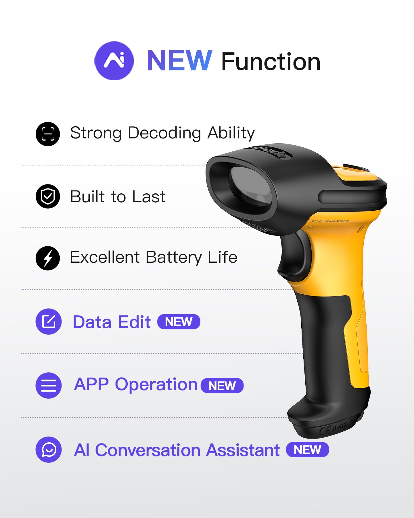 Snapklik.com : AI Barcode Scanner, Bluetooth Scanner Wireless, 2600mAh ...