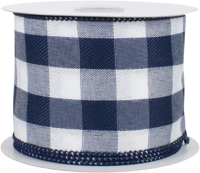 Navy Blue Plaid Wired Ribbon - 2 1/2" x 10 Yards, Christmas, Easter ...