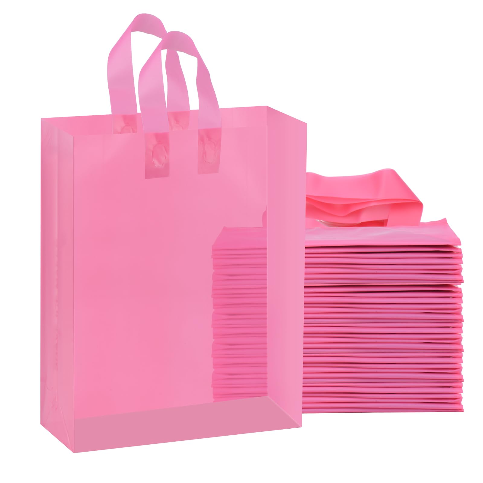 Amazon.com: 50 pack Pink Gift Bags,Large Frosted Plastic Shopping Bags ...