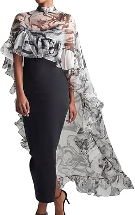 UOOZEE Women's Mesh Sheer Floral High Neck Tops Flowy Ruffle High Low ...