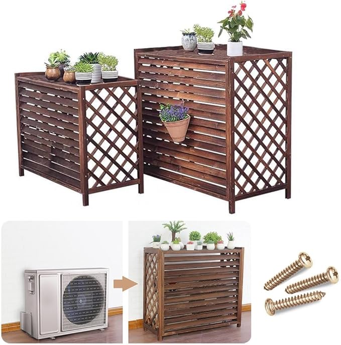 Amazon.com: BeNsil Wooden Air Conditioner Outdoor Unit Flower Stand ...
