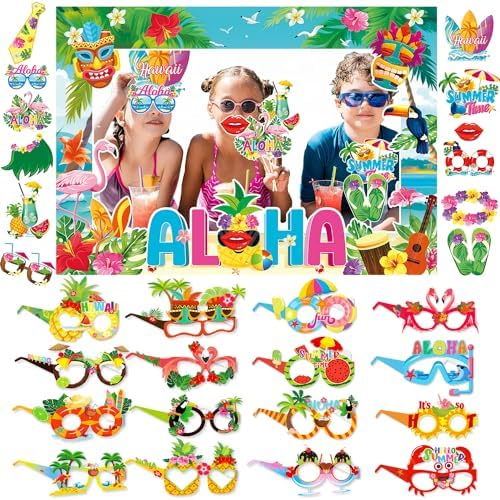 Amazon.com: Luau Tropical Party Photo Booth Props, Hawaiian Themed Pool ...