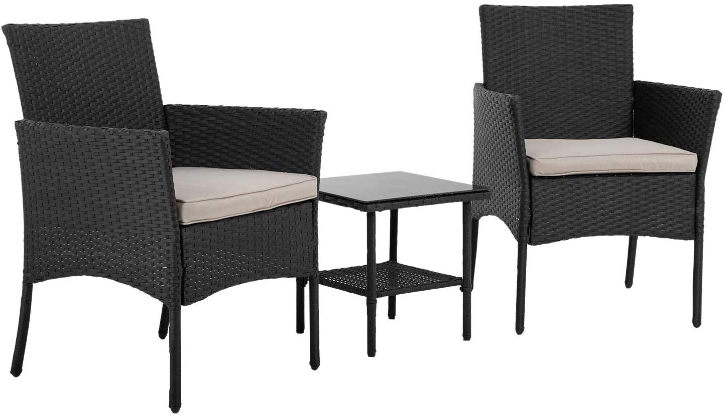 Snapklik.com : FDW Patio Furniture Sets,3 Pieces Outdoor Wicker Bistro ...