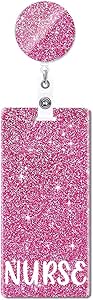 Amazon.com : ANDGING Nurse Badge Buddy and Badge Reel Set Pink Glitter ...