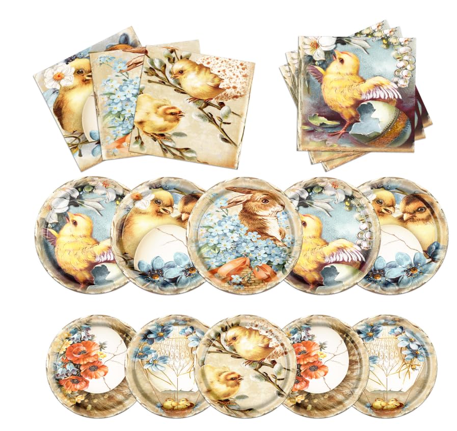 Amazon.com: HAKOTI Vintage Easter Tableware-Easter Plates and Napkins ...