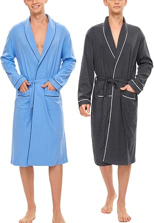 iniber Men’s Cotton Soft Robe Shawl Collar Bathrobe Lightweight ...