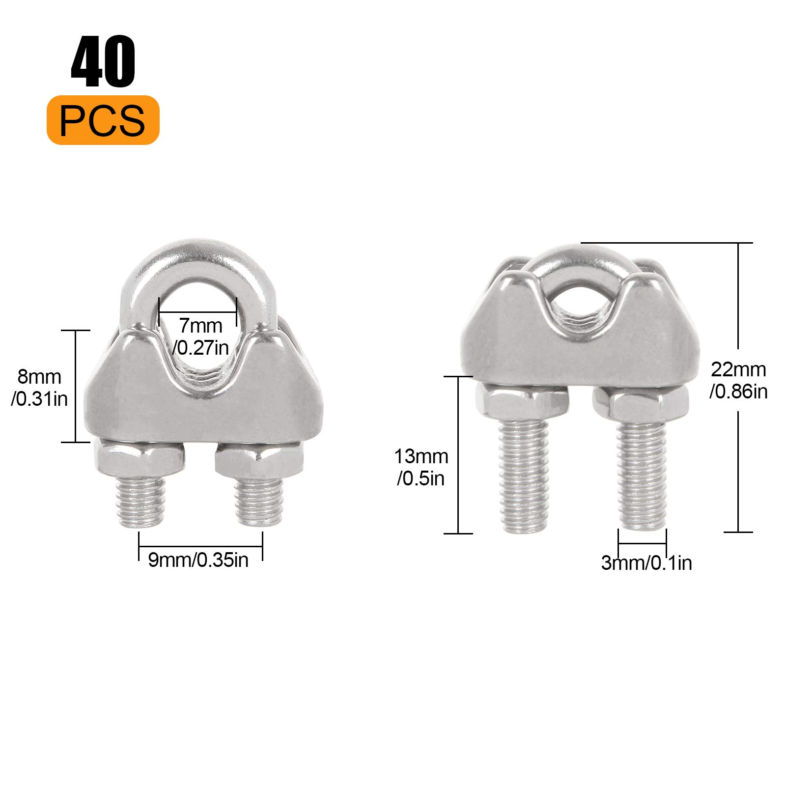 Snapklik.com : 40 PCS 1/8 Inch Cable Clamps Stainless Steel Wire Cable ...