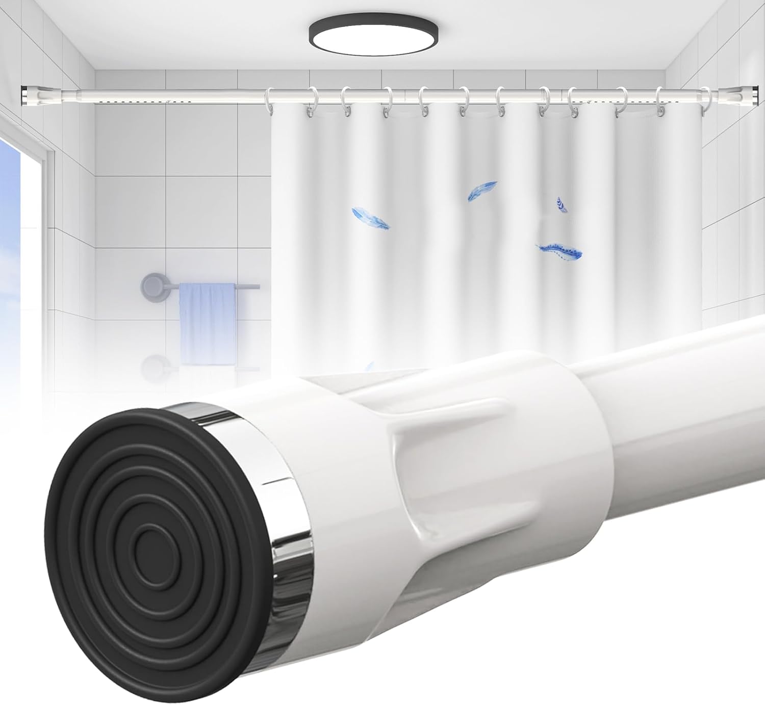 Amazon.com: White Tension Curtain Rod, Shower Curtain Rod with Wall ...