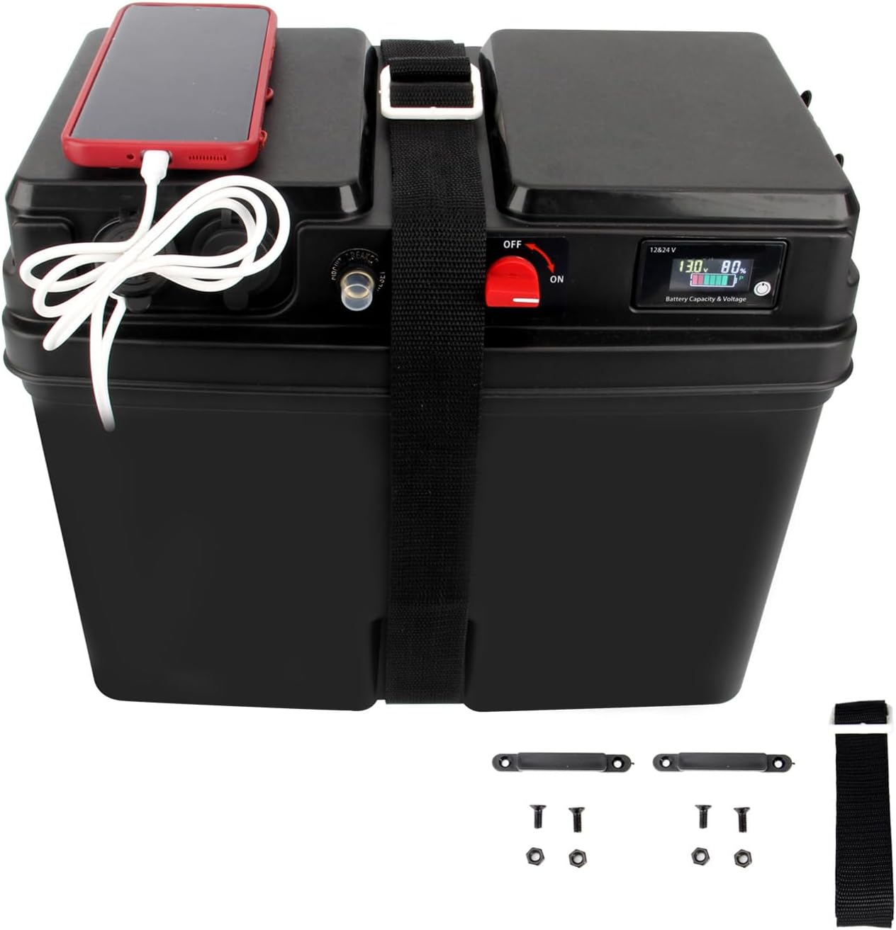 JESTMOTOR 12V Smart Boat Battery Box, with Cigarette Lighter Portable ...