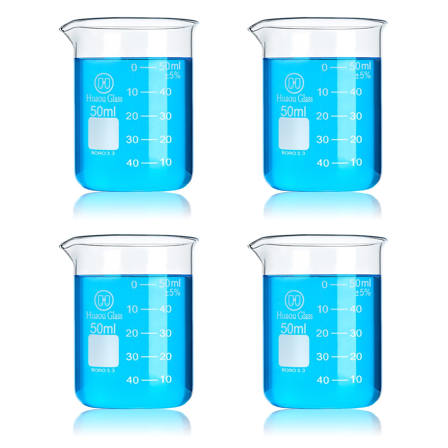 Snapklik.com : 50ml/17oz Glass Beakers Set, 4pcs Lab Glassware Beaker ...